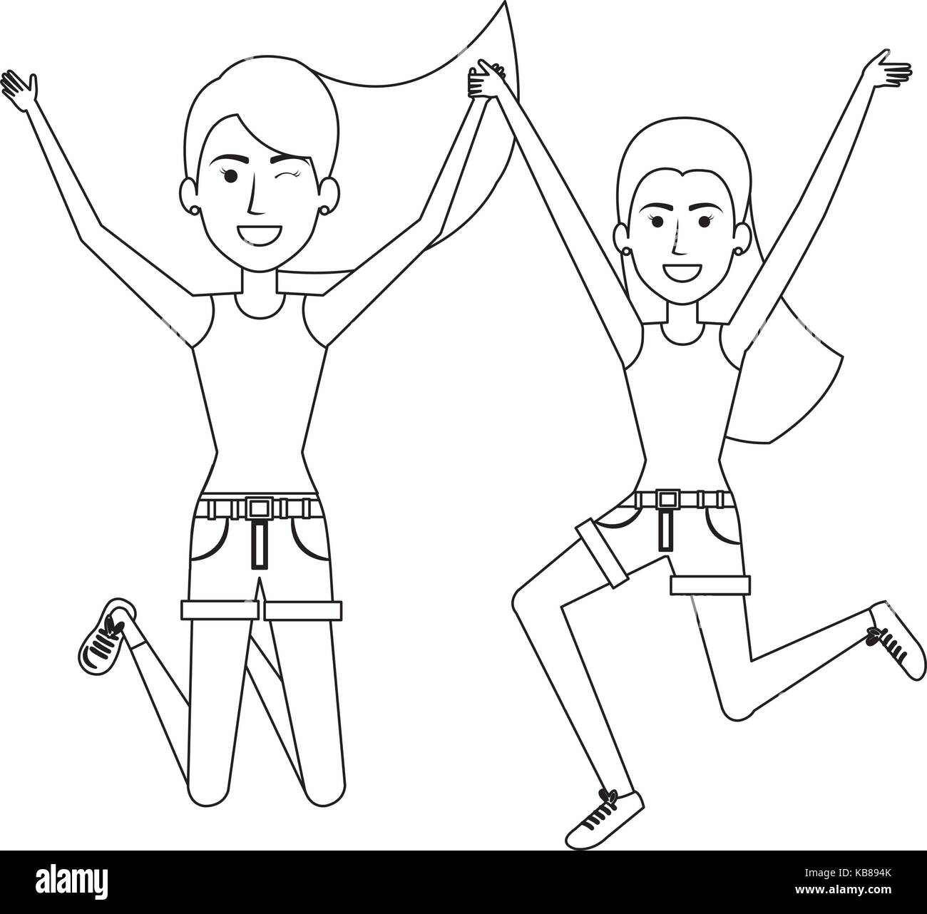 cheerful jumping girls avatars vector illustration design Stock Vector ...