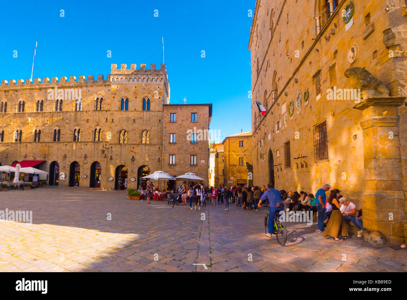 Beautiful ancient buildings in the city center of Volterra - a small ...