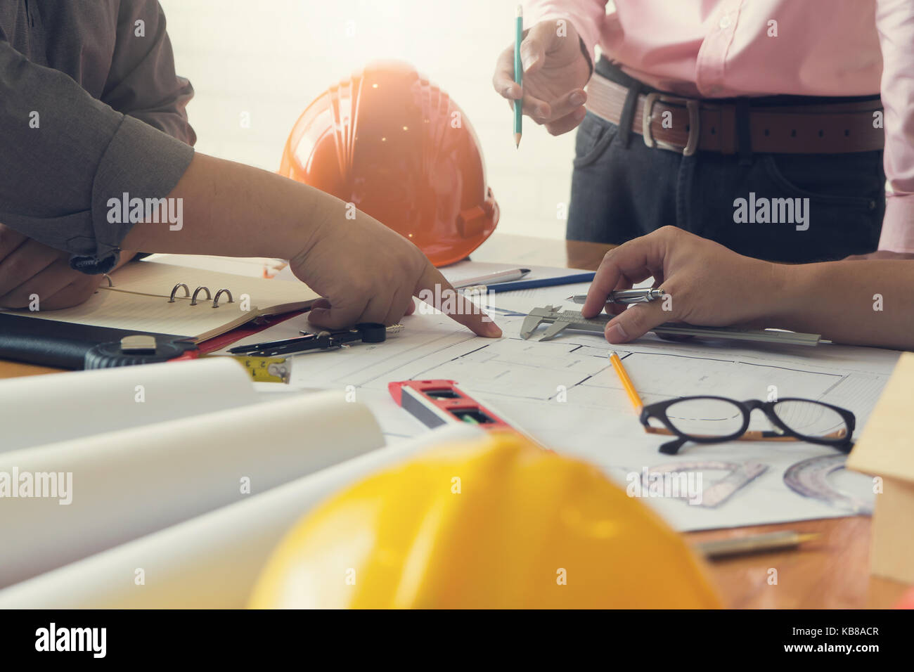 Engineer and Architect concept, Engineer Architects office team working ...