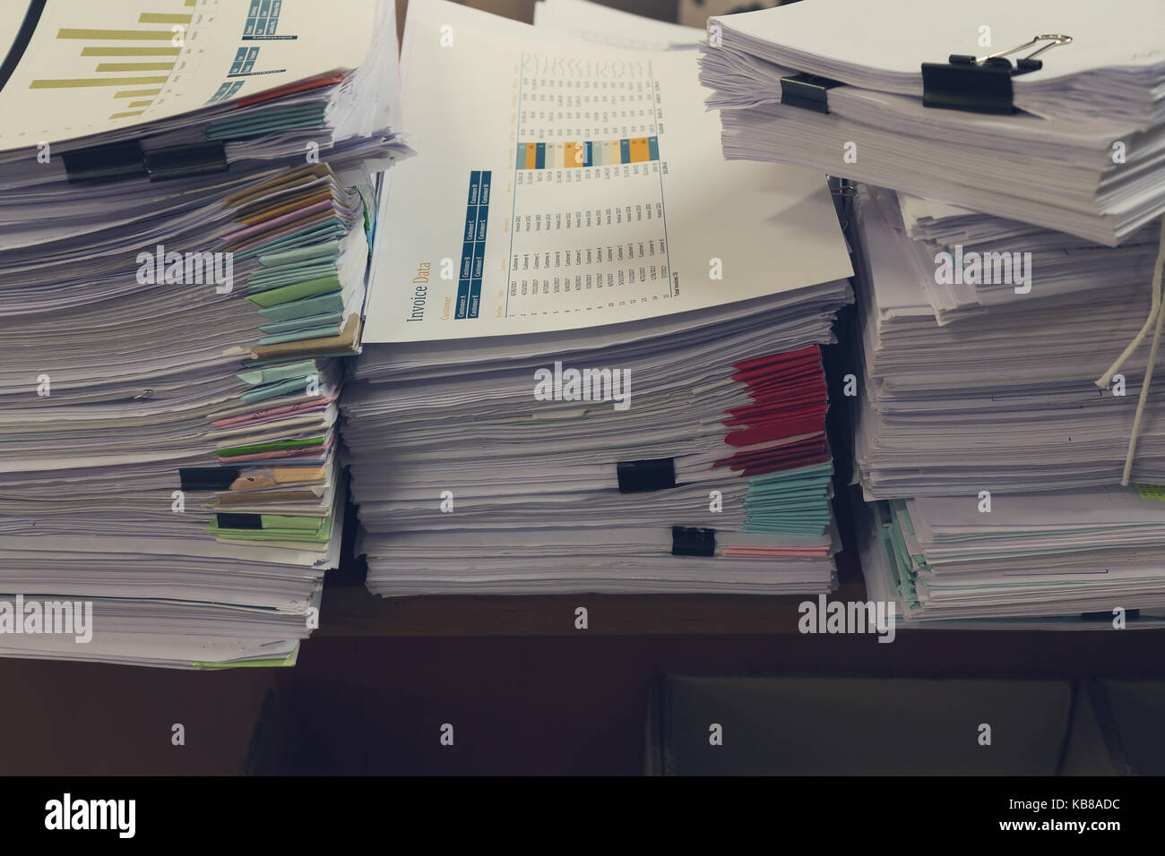 Business and finance concept of office working, Pile of unfinished ...