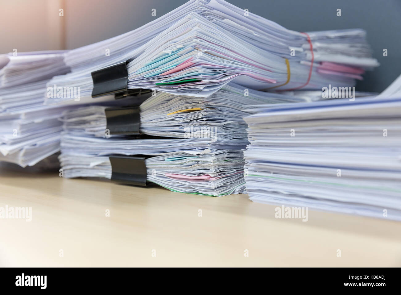 Business and finance concept of office working, Pile of unfinished ...