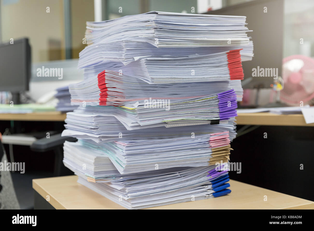 Business and finance concept of office working, Pile of unfinished ...