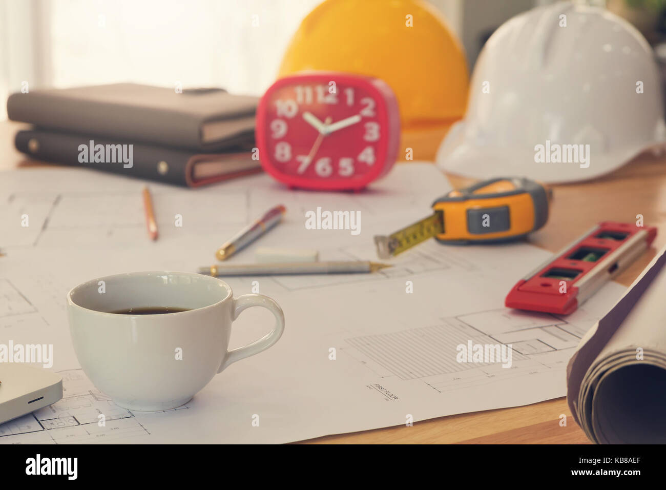 Architect concept, Architects office in working hours with coffee cup ...