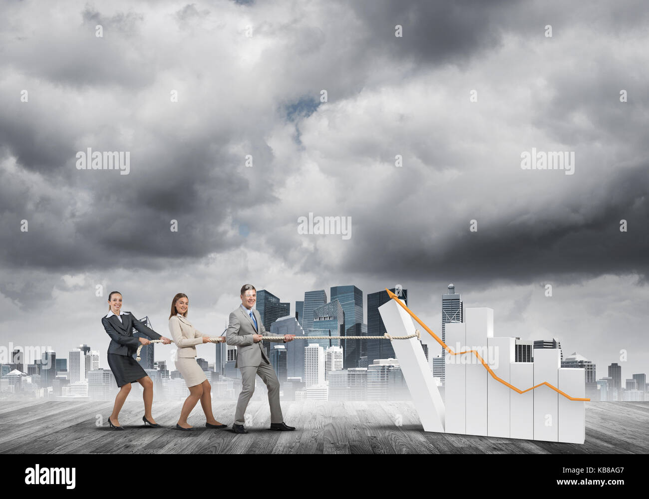 Businessteam working in collaboration making diagram grow and progress ...