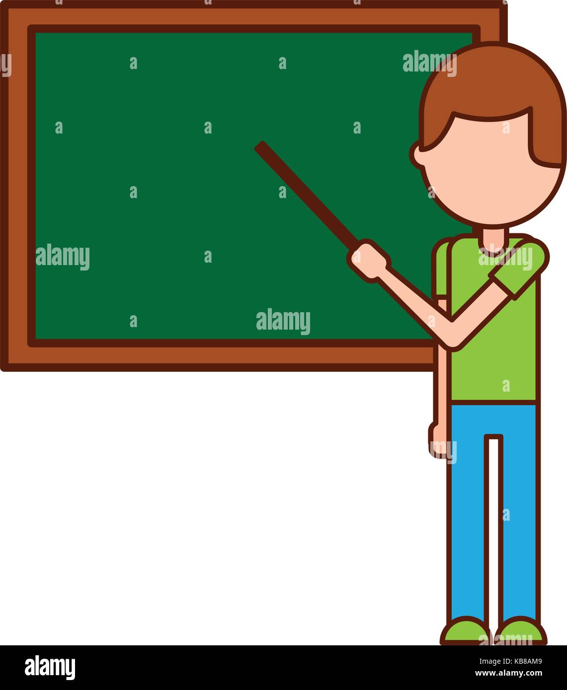 teacher with pointer showing on board on lesson at blackboard in ...