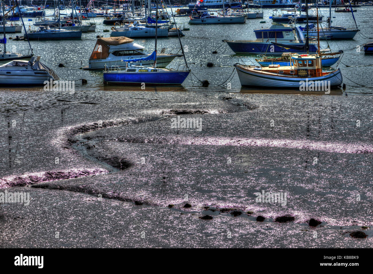 Drainage channels in the estuary mud at low tide. (Processed as an HDR ...