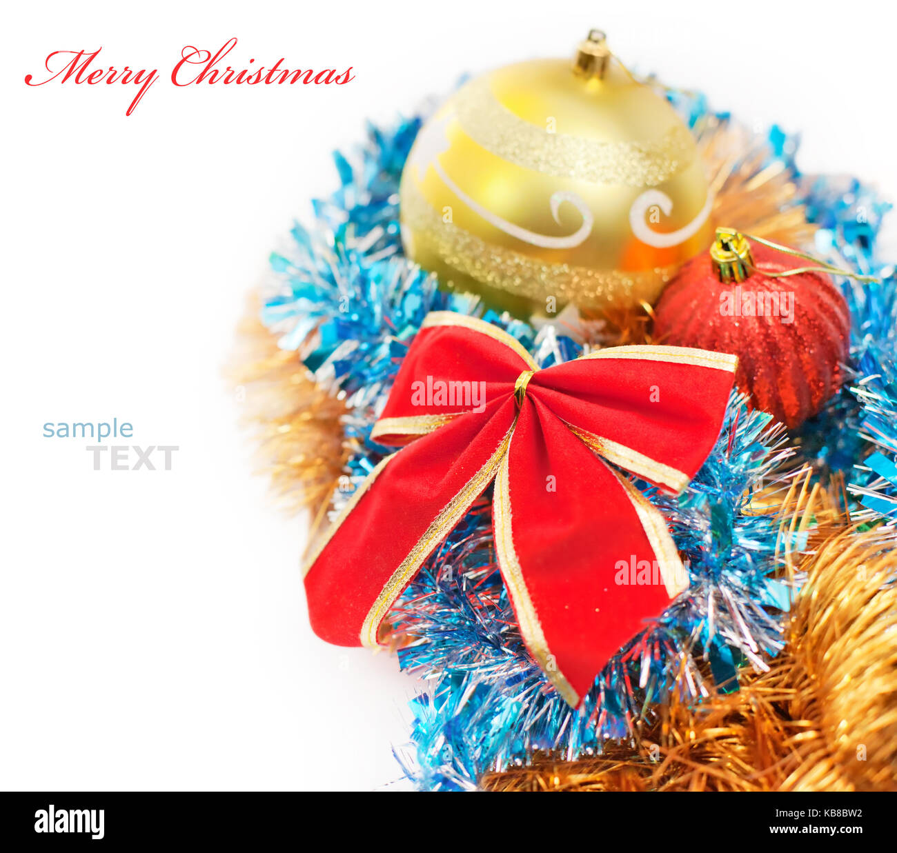 christmas decoration baubles and red bow isolated on white background ...