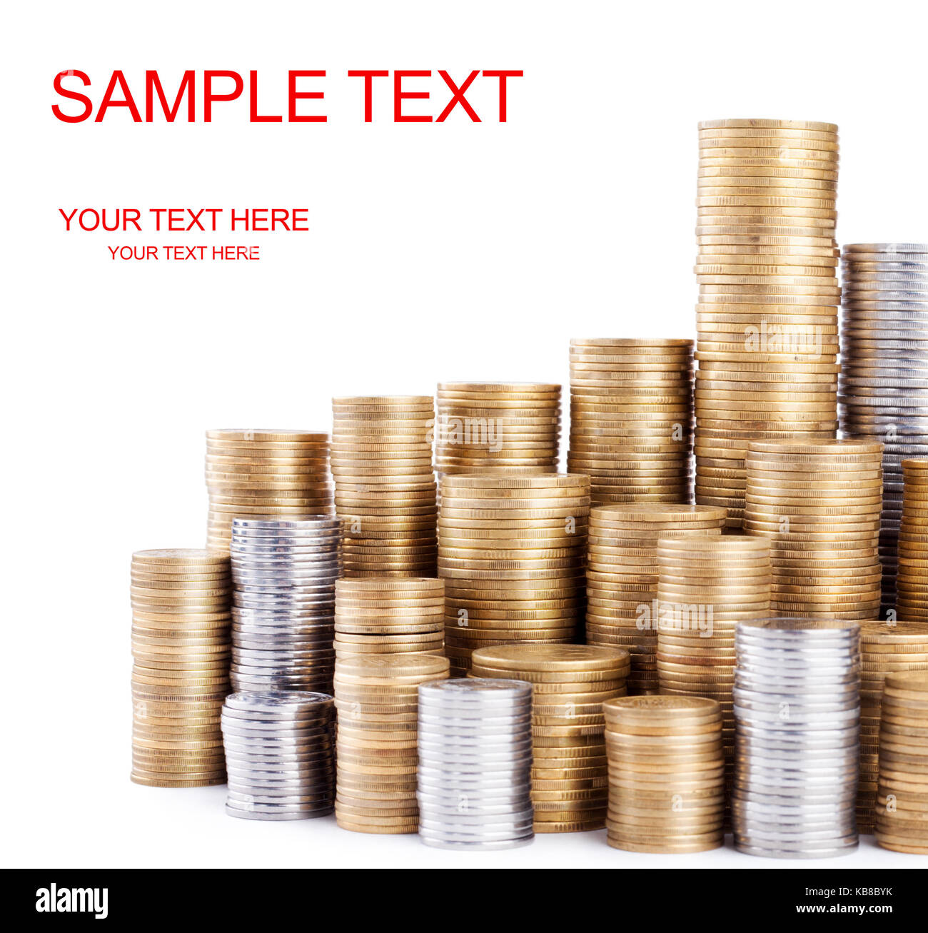 coins stacks isolated on white background with copy space for text ...