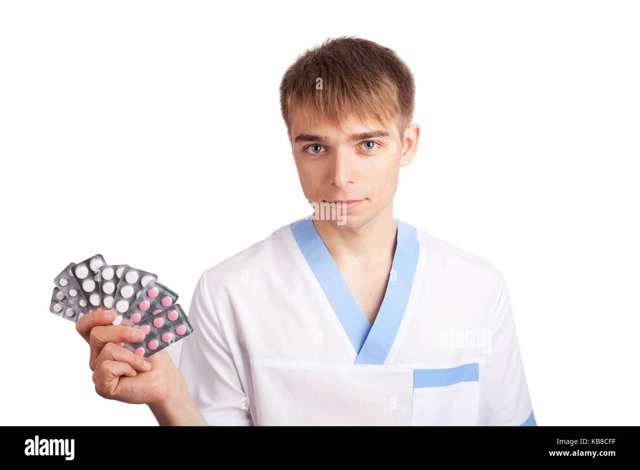 medical doctor with pills isolated on white background Stock Photo - Alamy