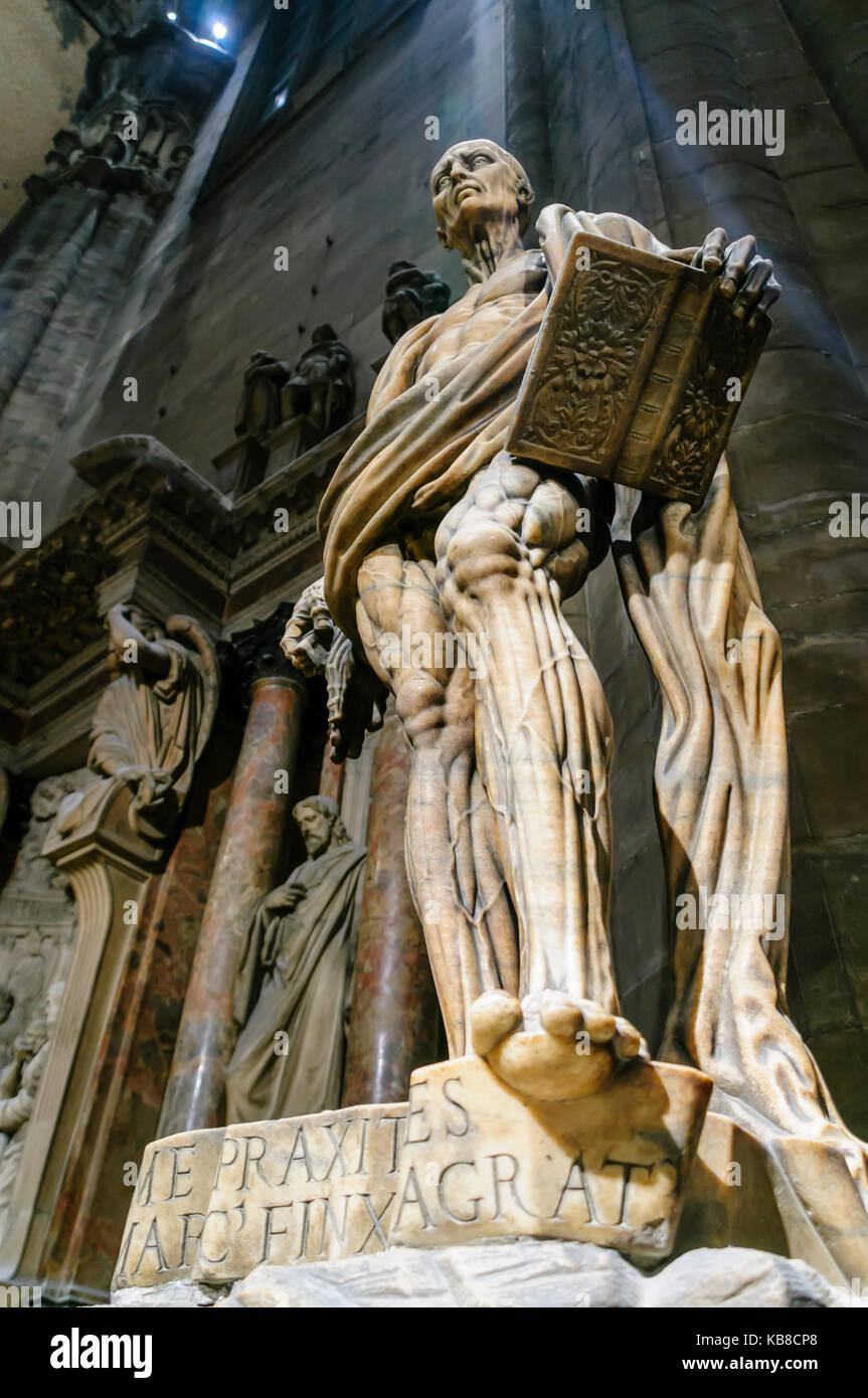 Statue of St. Bartholomew, with his own skin after being flayed, by ...