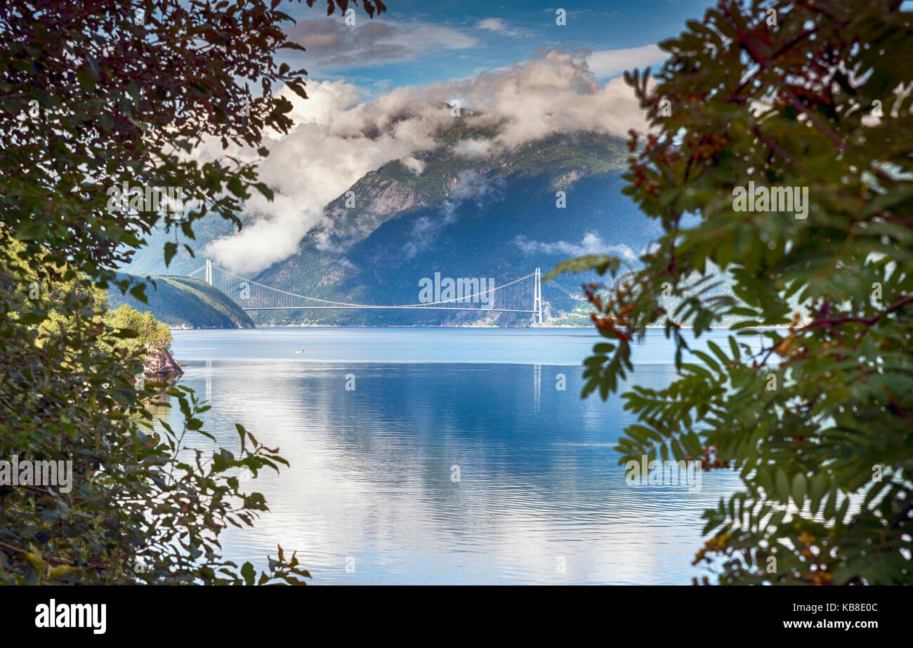 the hardanger bridge over the hardangerfjord in norway Stock Photo - Alamy