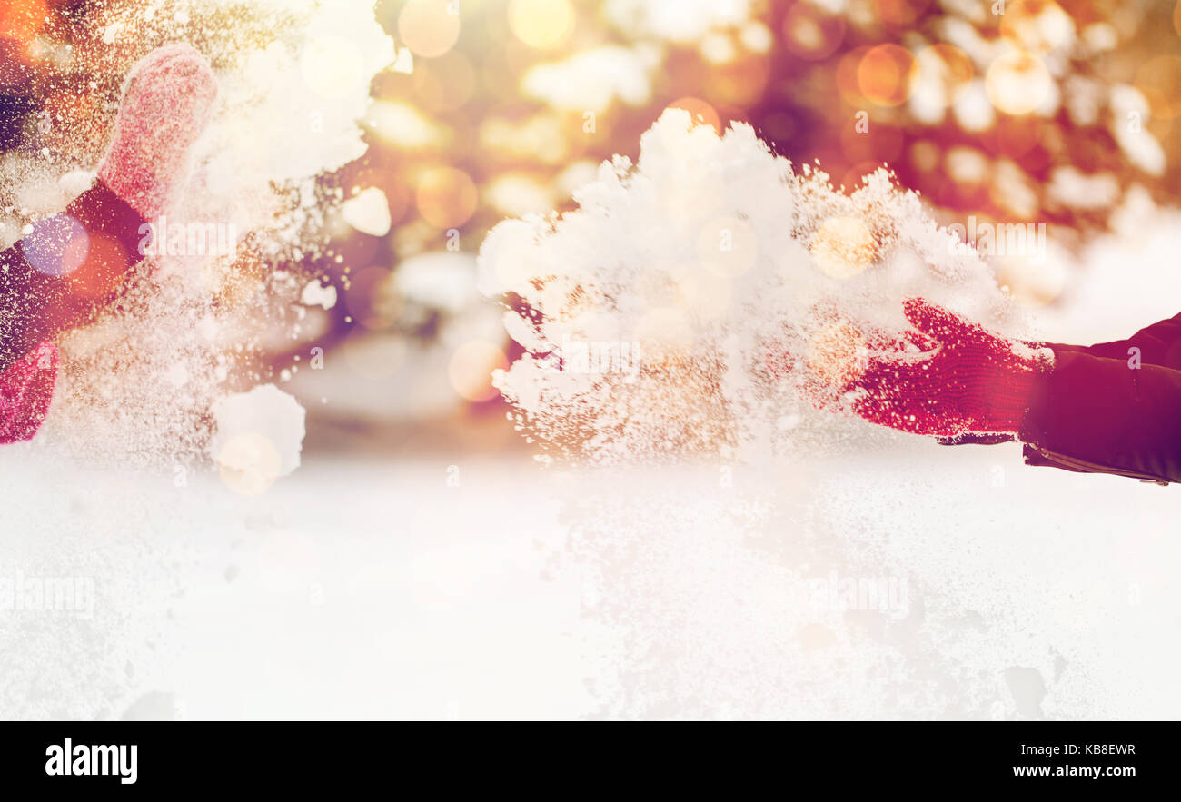 happy friends playing with snow in winter Stock Photo - Alamy