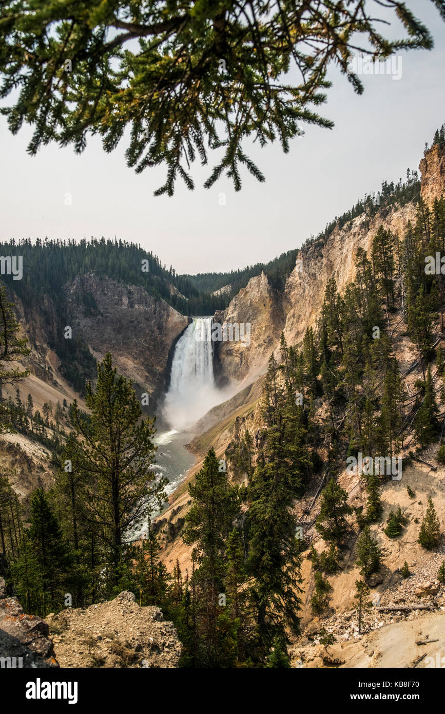 Yellowstone Canyon and Lower Waterfall with the Yellowstone River from ...