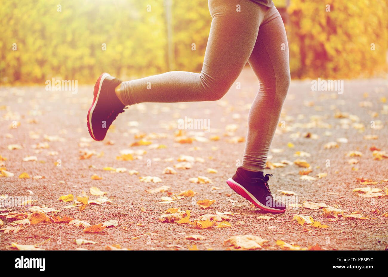 close up of young woman running in autumn park Stock Photo - Alamy