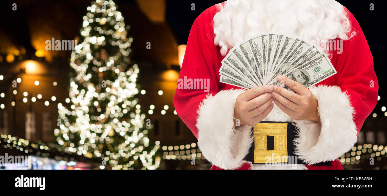 close up of santa claus with dollar money Stock Photo - Alamy