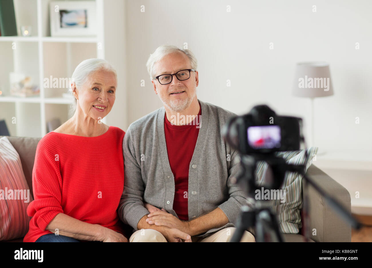 Aged man vlogger recording video hi-res stock photography and images ...