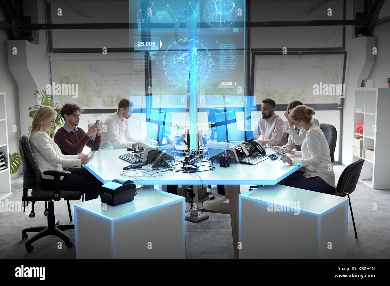 business team with computers working at office Stock Photo - Alamy