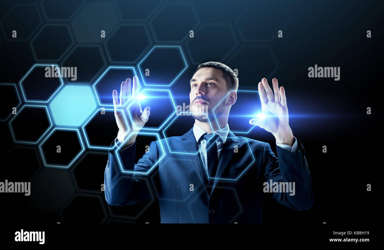 businessman working with virtual network hologram Stock Photo - Alamy