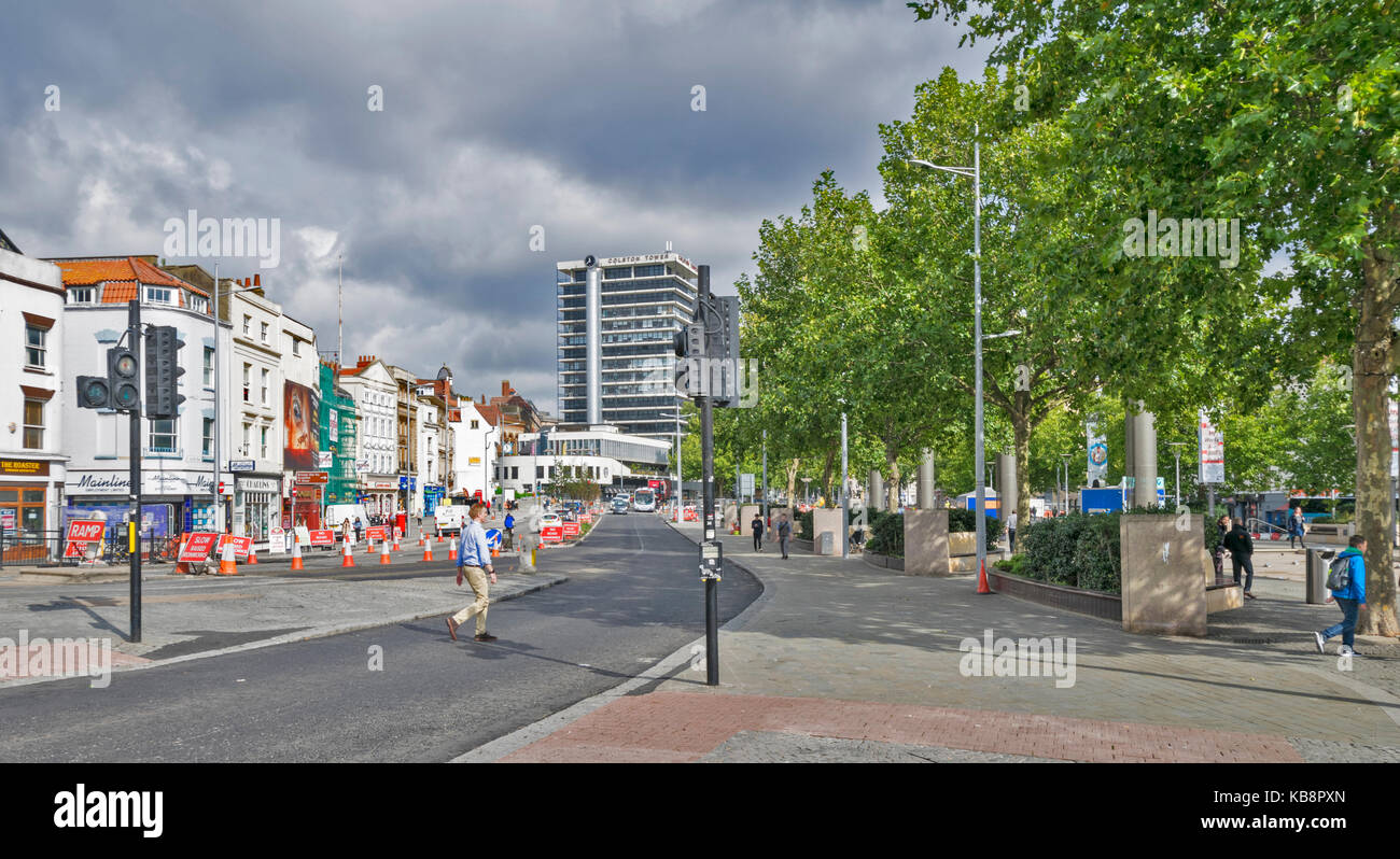 BRISTOL ENGLAND CITY CENTRE WITH ROAD LEADING TO THE COLSTON TOWER ...