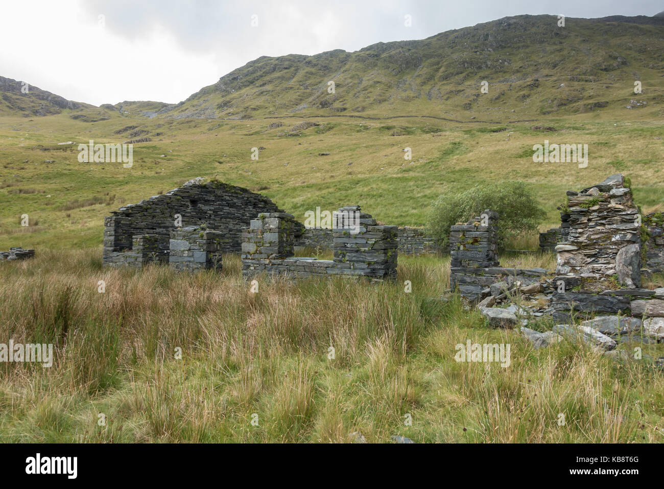 An old slate miner's hut, abandoned many years ago and now collapsing ...