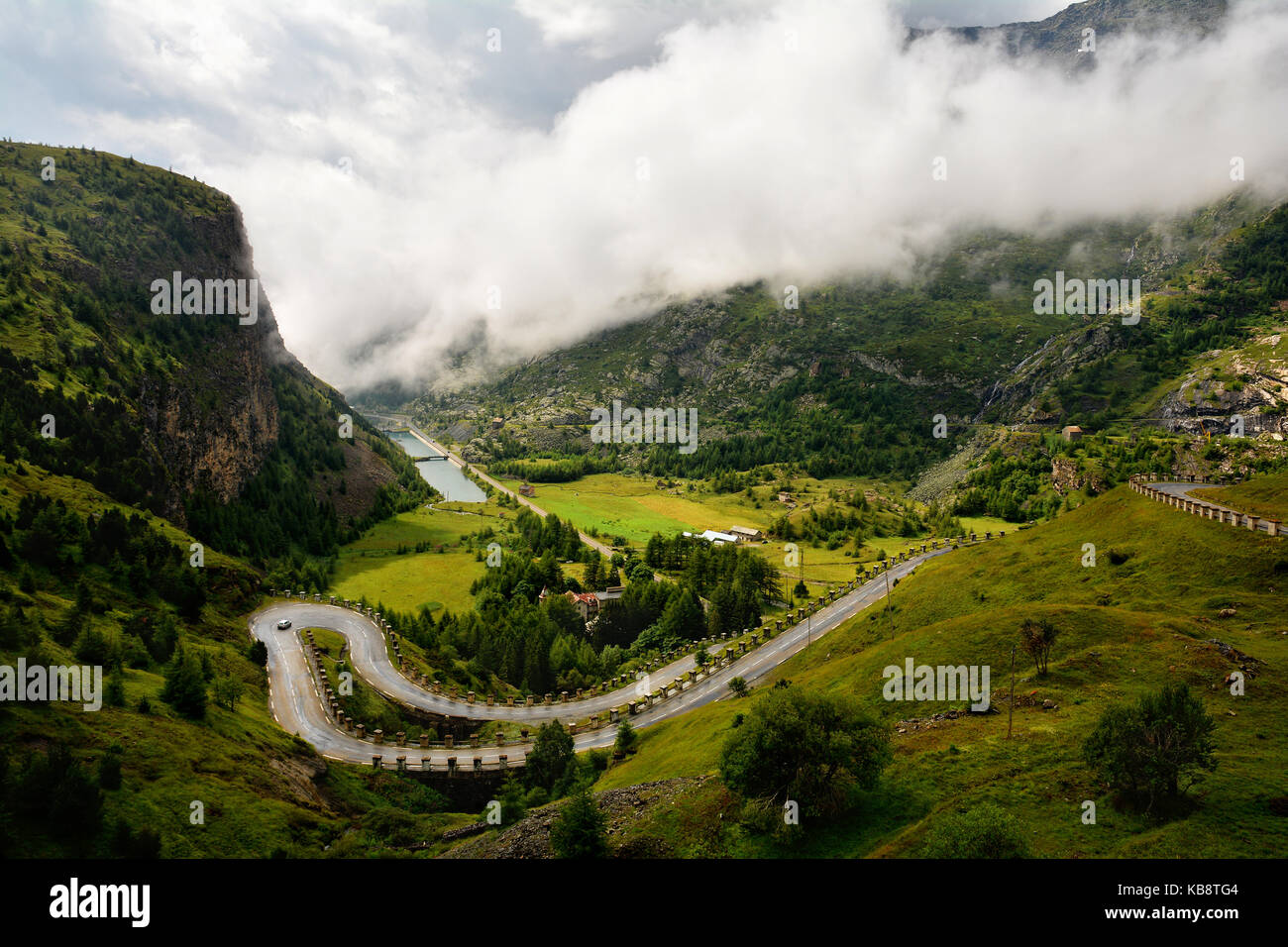 Col du Mont Cenis,France.Mountain road on Italian side-Moncenisio, the ...