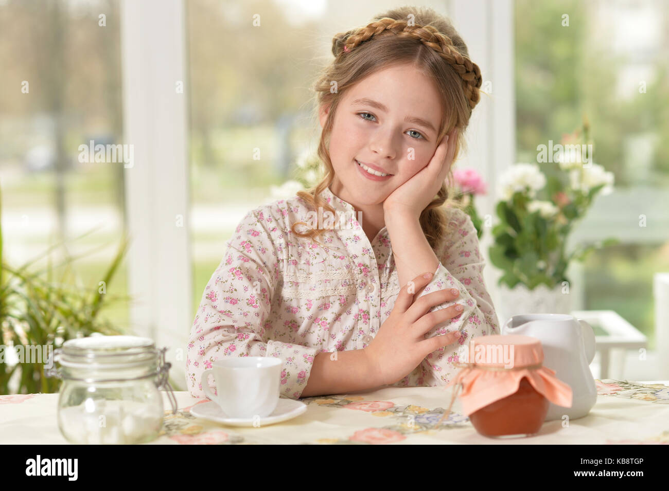 girl drinking tea Stock Photo - Alamy