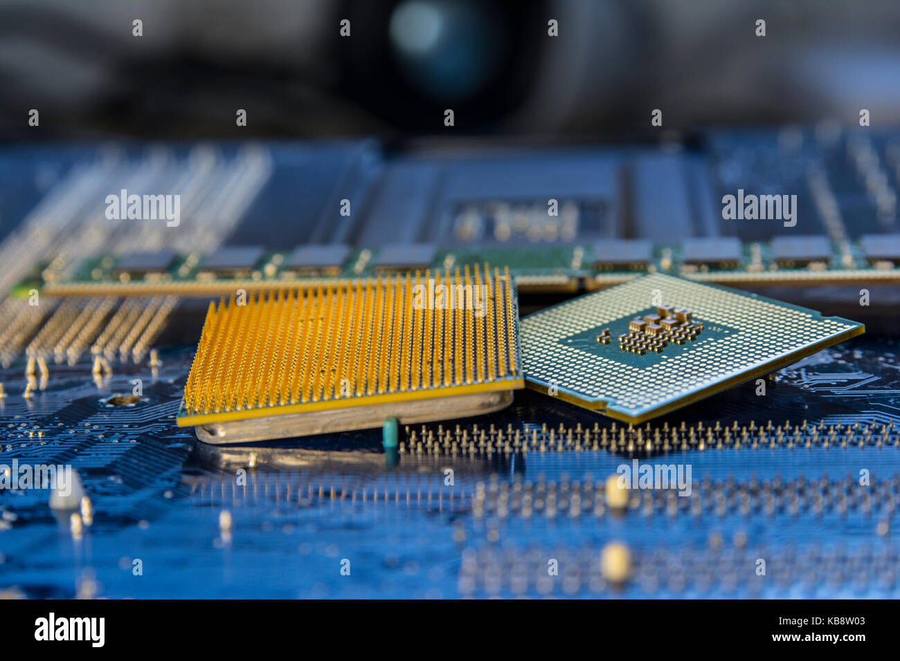 Technology background with computer processors CPU concept and blue ...