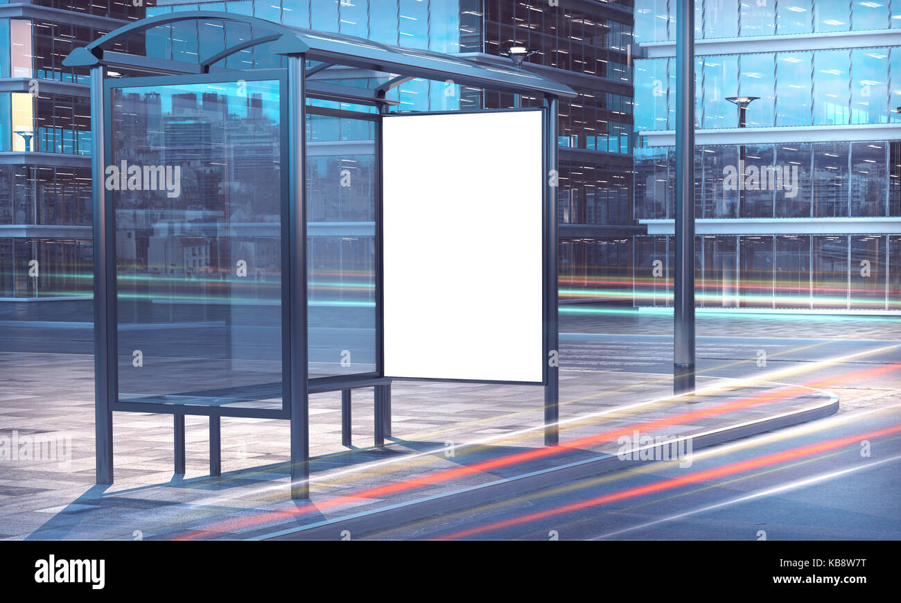 white blank frame on a bus stop 3d rendering Stock Photo - Alamy