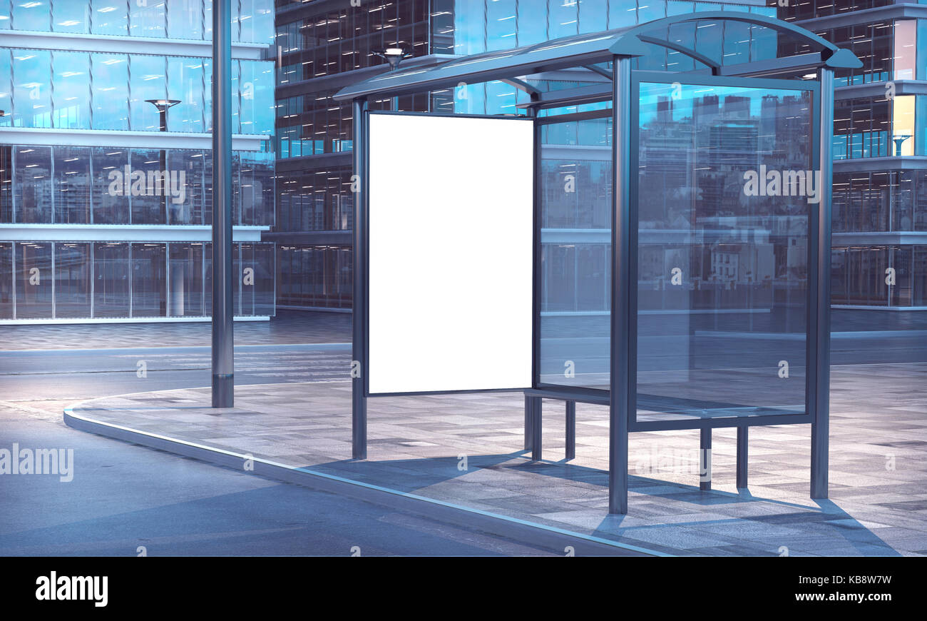 Blank white frame on a bus stop 3d rendering Stock Photo - Alamy