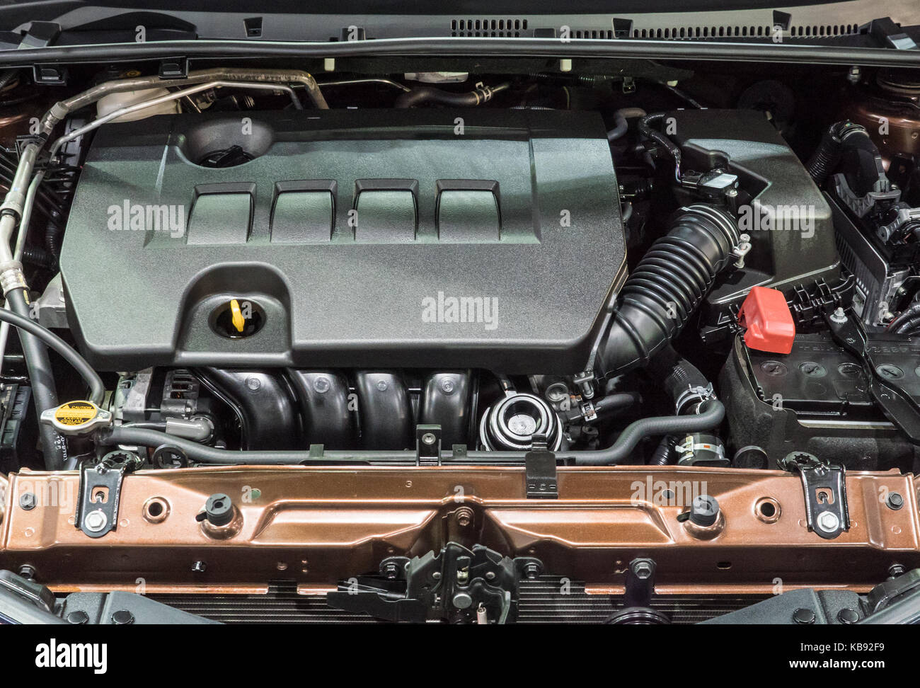 Detail of the new gasoline engine in the modern sedan car Stock Photo ...