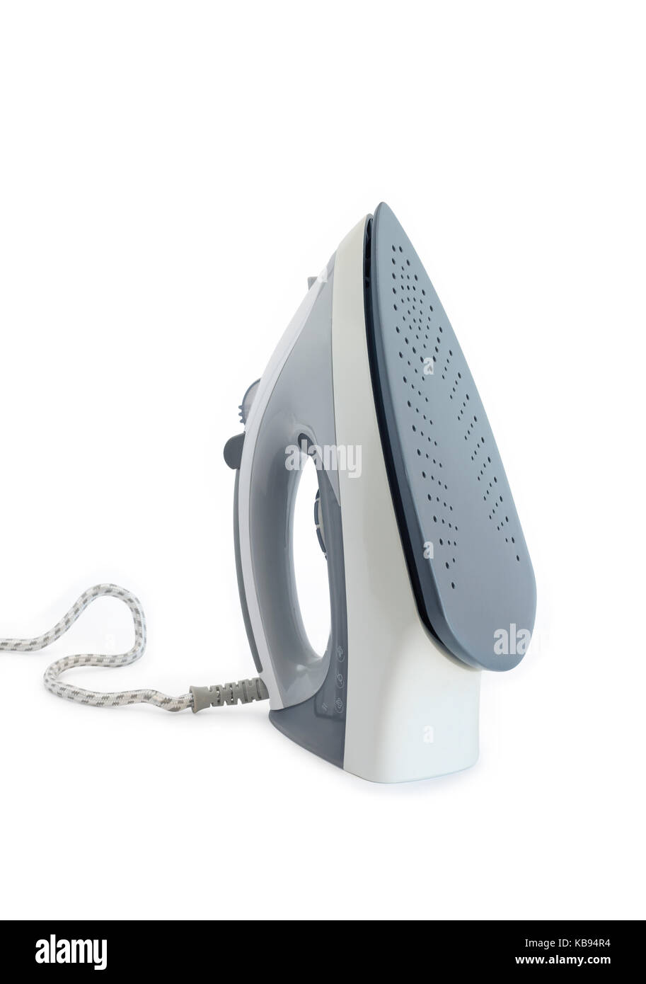 Closeup of gray modern electric iron isolated on white background ...