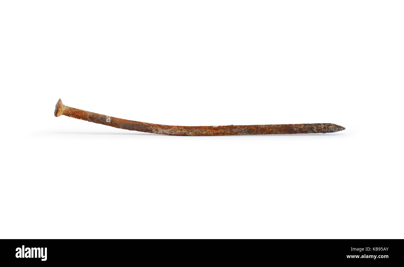 Old crooked rusty nail isolated on white background with clipping path ...