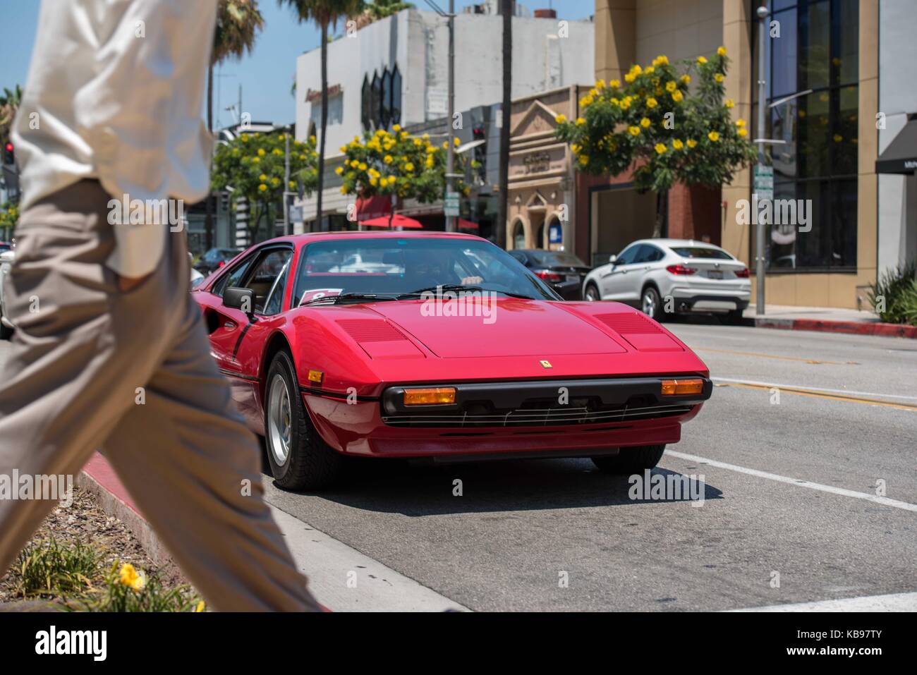 Red Classic Ferrari on Rodeo Drive Los Angeles Stock Photo - Alamy