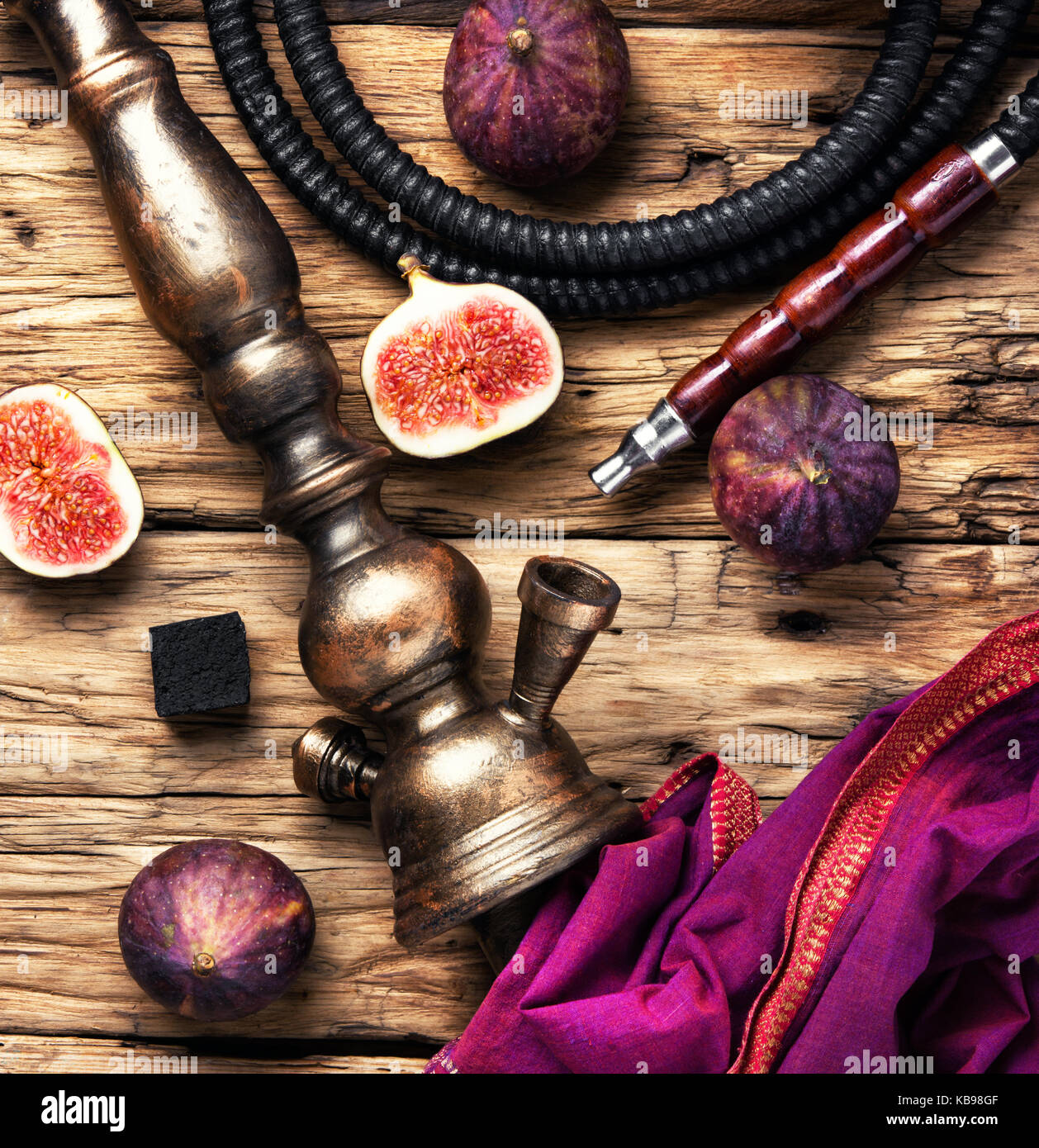 Turkish smoking hookah with tobacco flavor of ripe figs in retro style ...