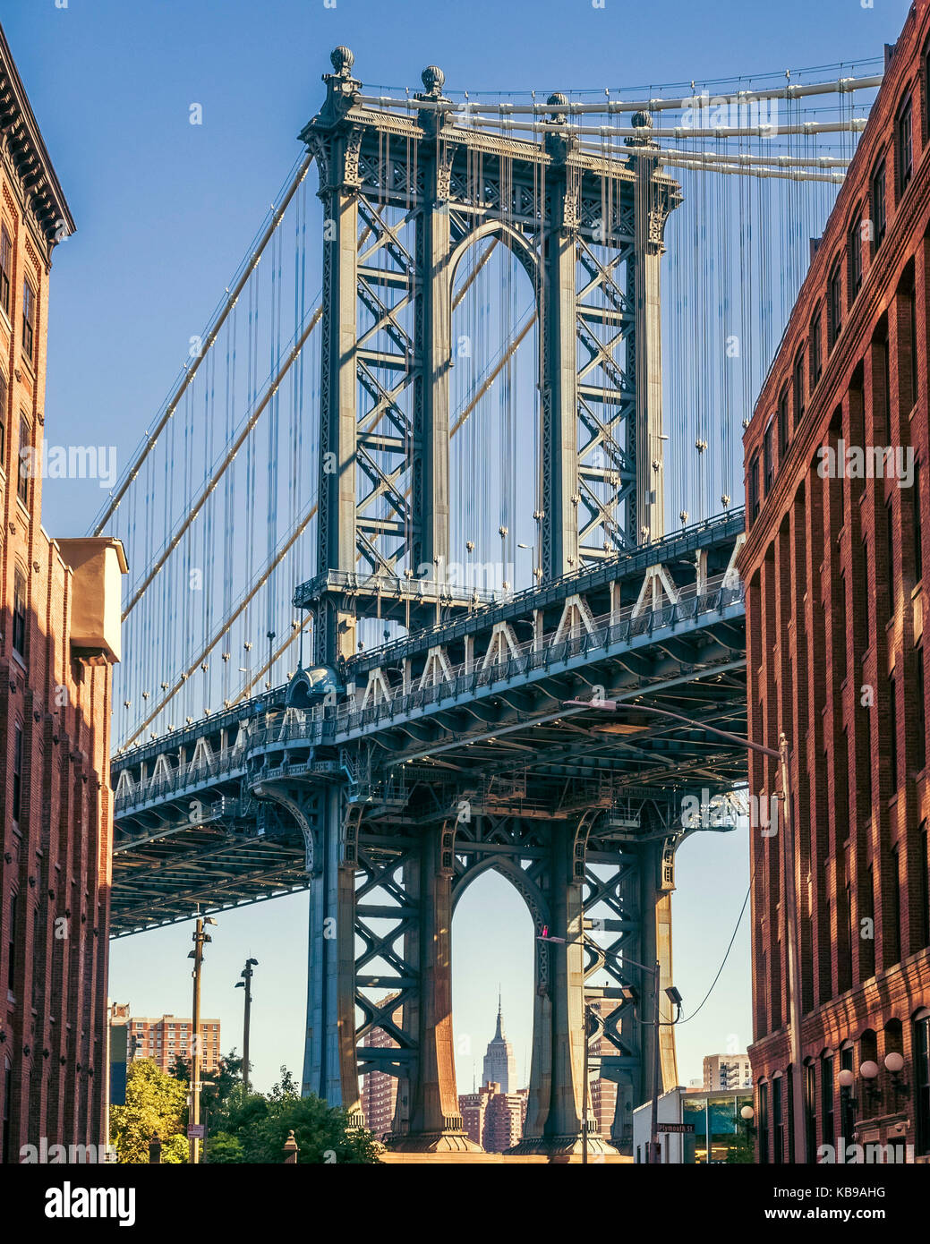 Empire State building through the Manhattan Bridge, NY - A warming view ...