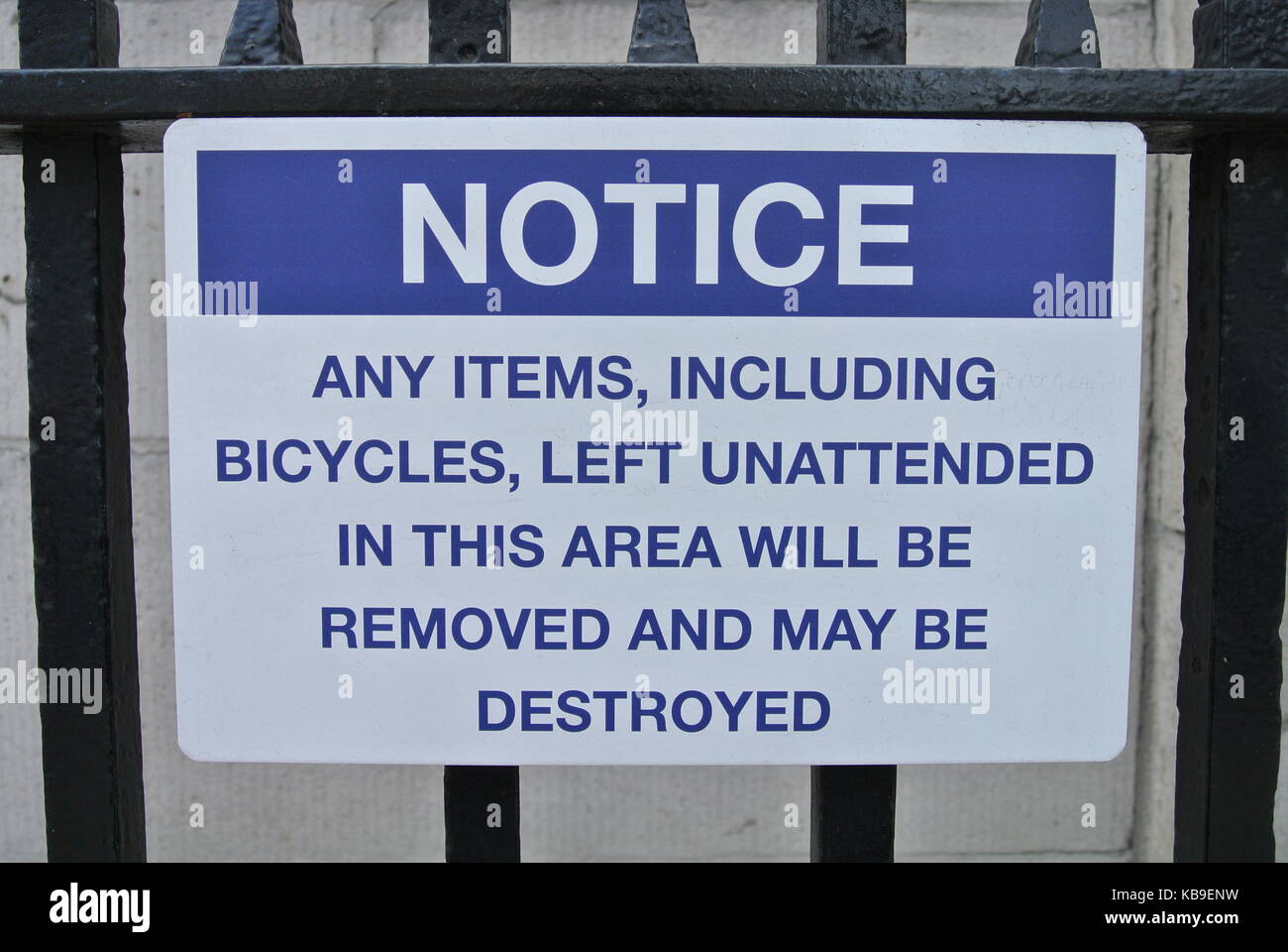 Warning Notice advising the removal of pedal cycles left at the ...
