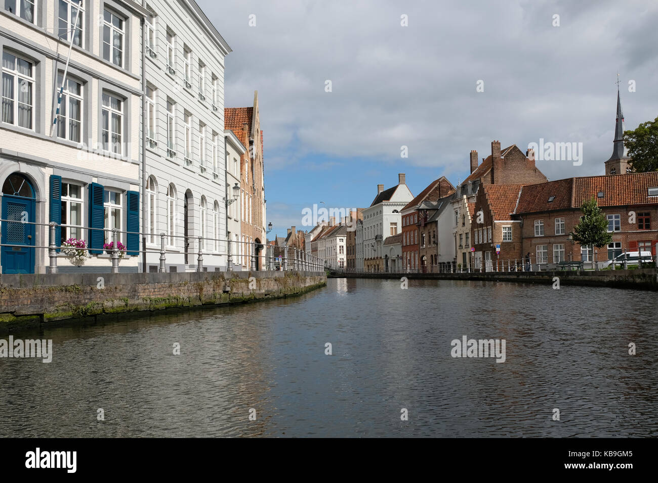 Typical canal scene in Bruges / Brugge, Belgium showing medieval ...