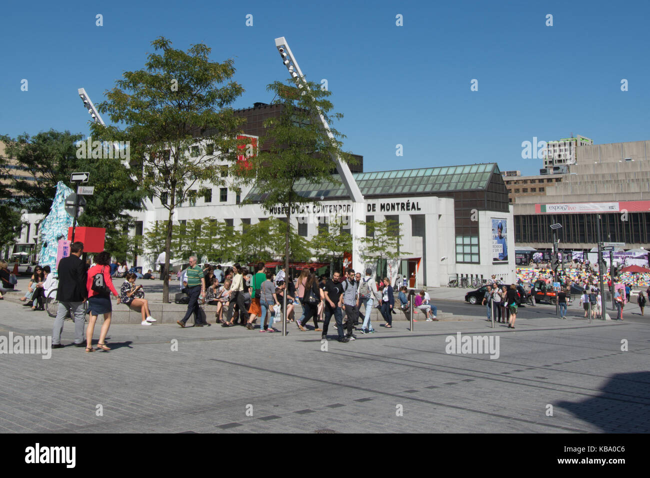 Students in square and university Montreal Canada talking walking sign ...