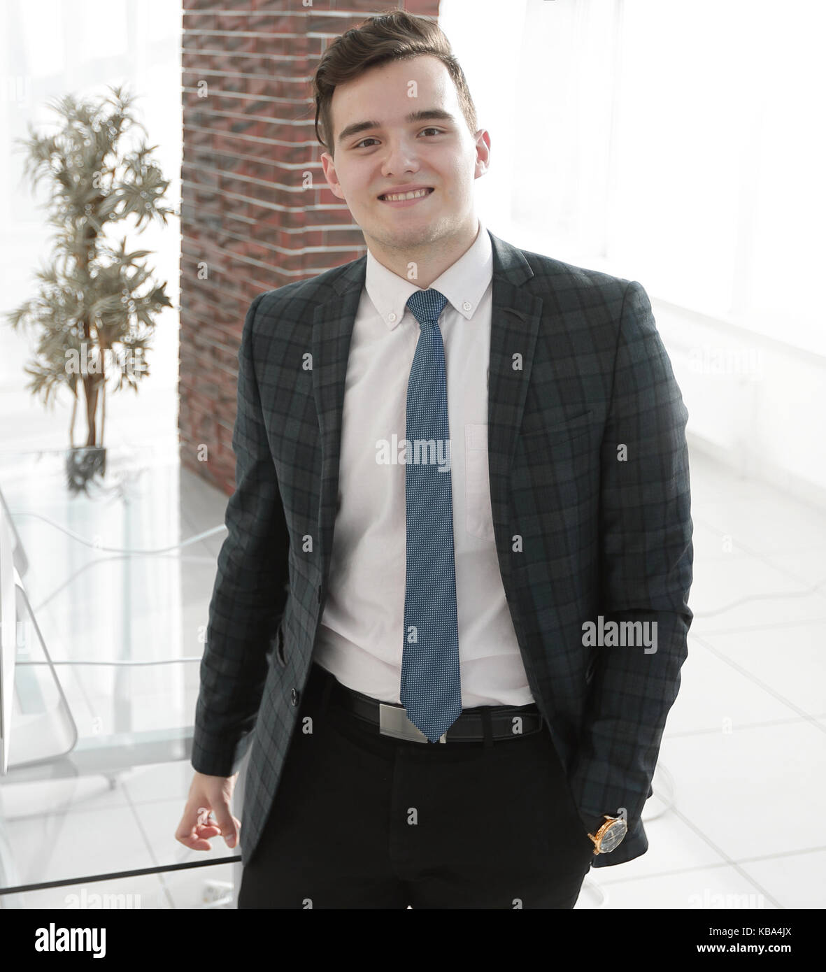 concept of career.portrait of a young employee .photo with place for ...