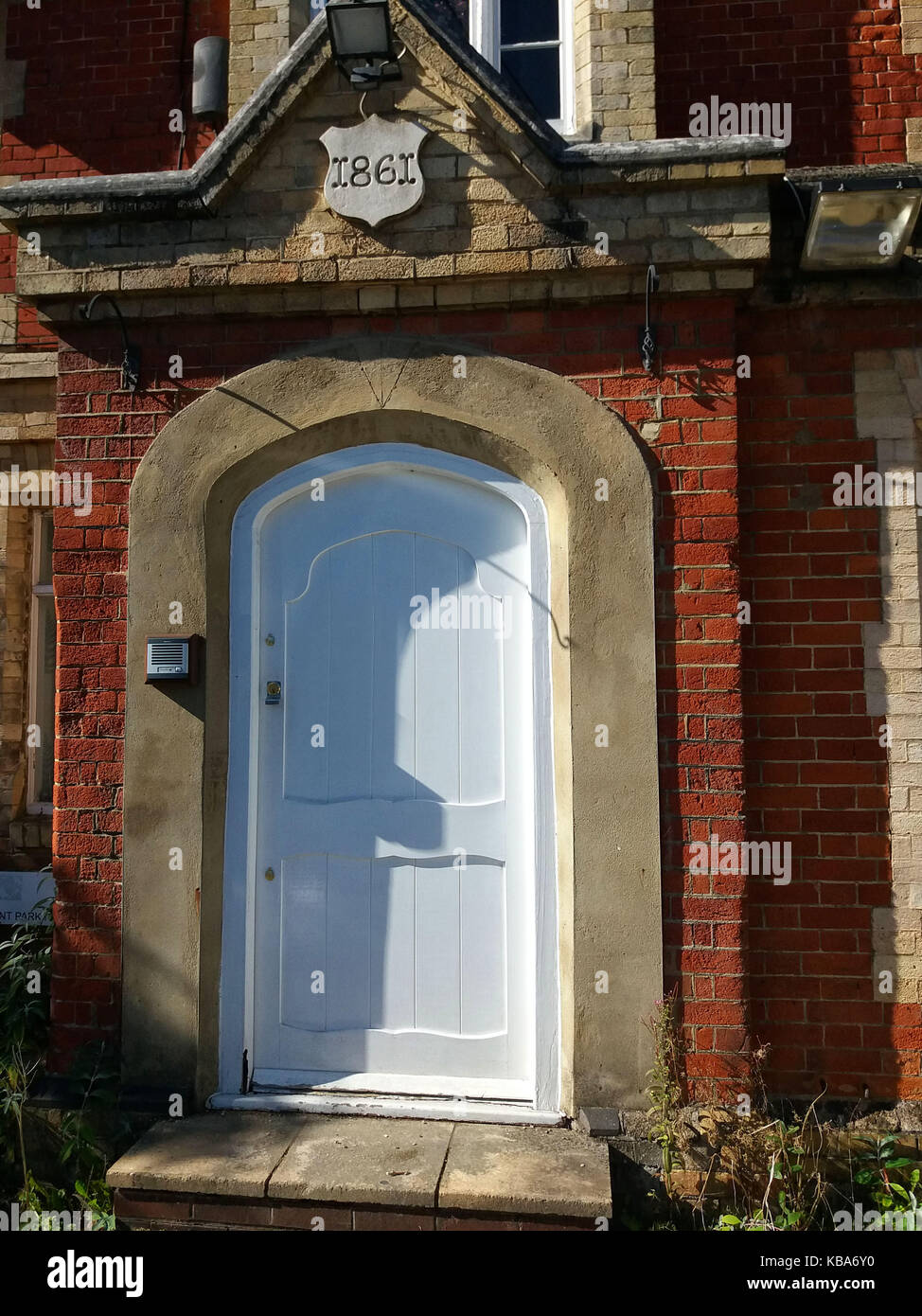 Entrance dated 1861 to the old unused station building at Crowthorne ...