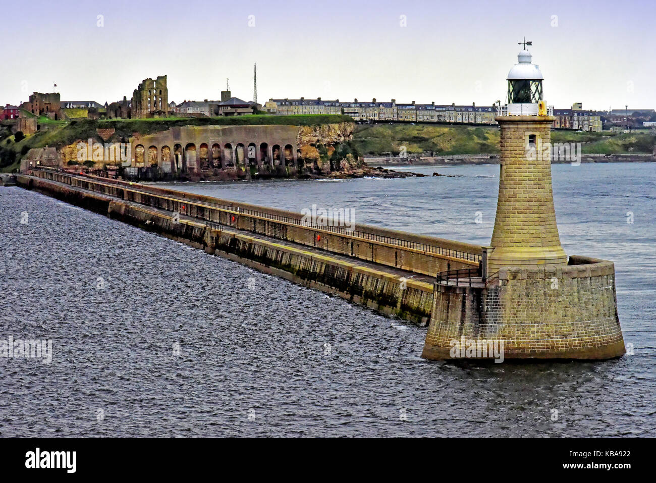 Tynemouth Port of Tyne North Pier with Priory and castle in background ...