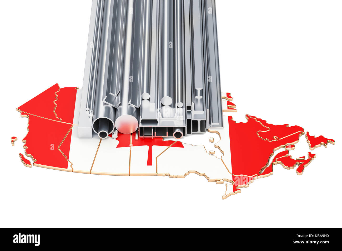 Production and trade of metal products in Canada, concept. 3D rendering ...