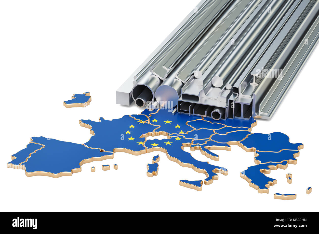 Production and trade of metal products in European Union, concept. 3D ...