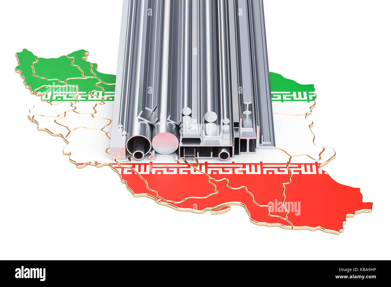 Production and trade of metal products in Iran, concept. 3D rendering ...