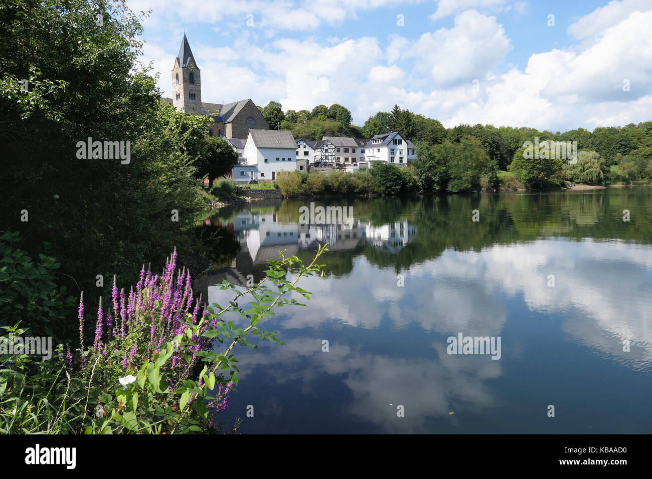 landscape and cityscape of Ulmen and Ulmener Maar at eifel region in ...