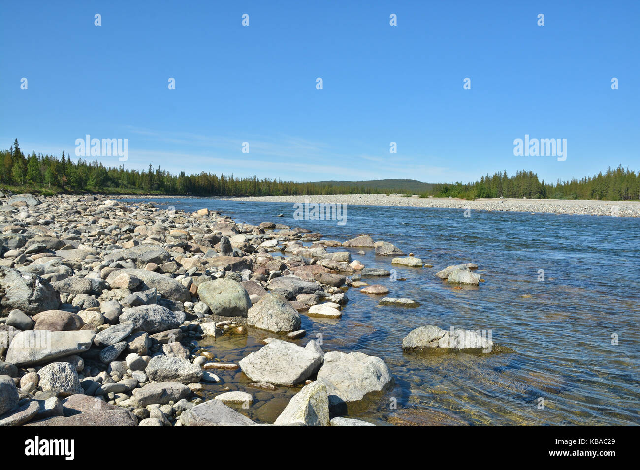 River in the Polar Urals. Summer water landscape of northern nature ...