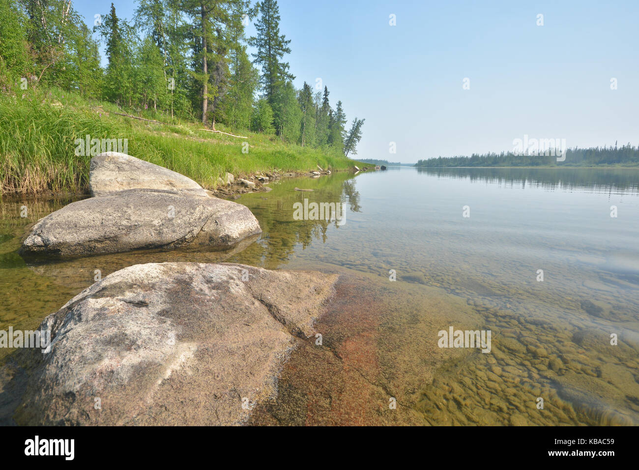 River in the Polar Urals. Summer water landscape of northern nature ...