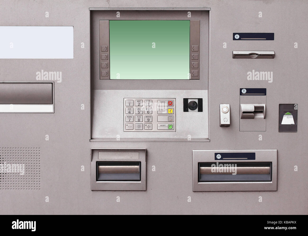 Contemporary bank cash machine with green screen Stock Photo - Alamy