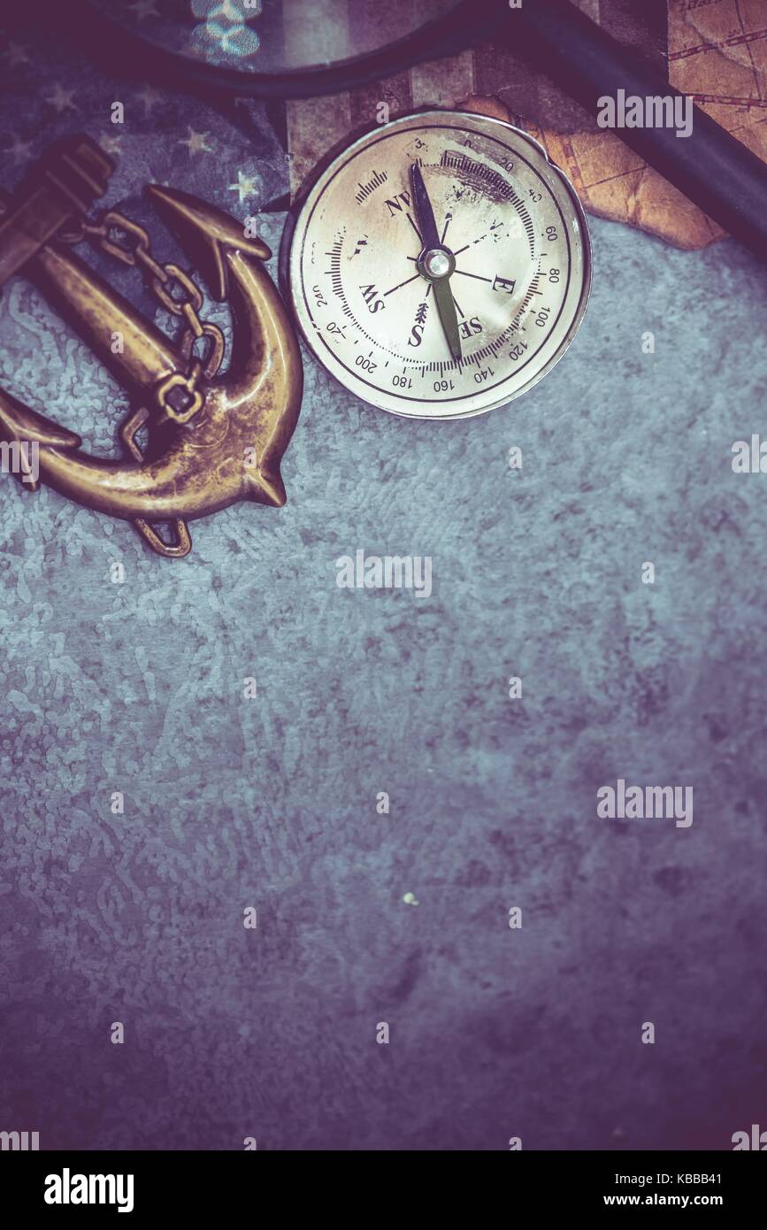 Columbus day and world map with compass Stock Photo - Alamy