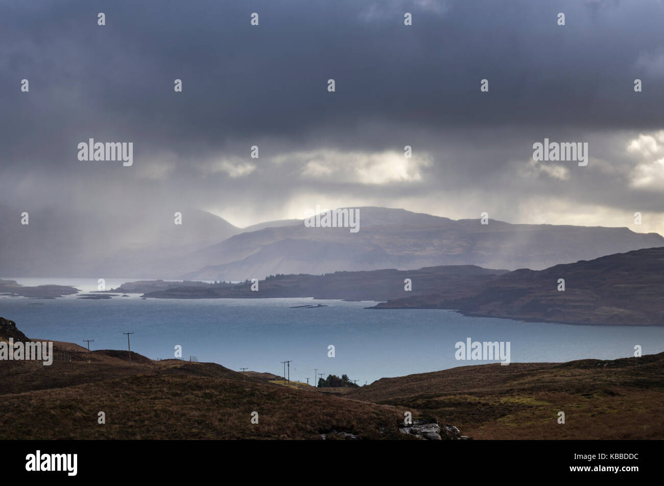 Snow clouds across Loch Na Keal with Ben More mountain and hills, Isle ...